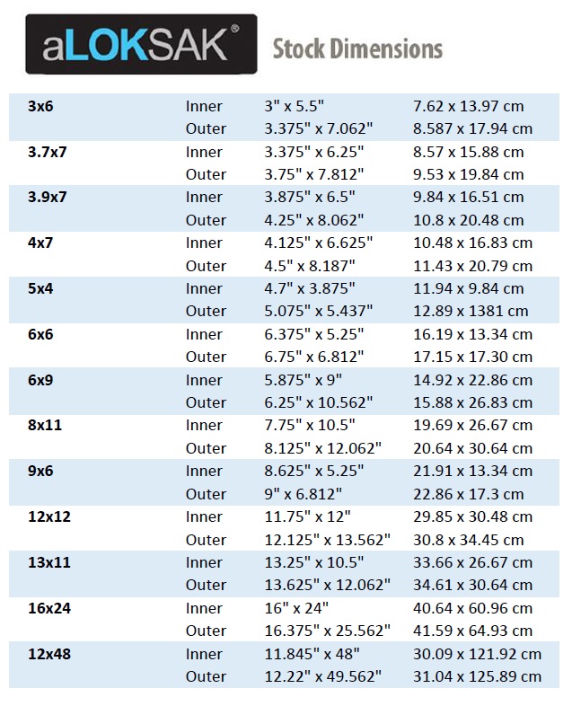 aLOKSAK-Dimensions-Table - LOKSAK